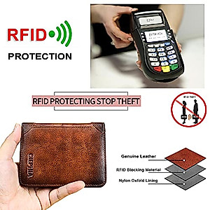 Ciephia RFID Blocking Trifold Genuine Leather Wallets for Men, Vintage Short Multi Function Credit Card Holder,Money Clips with 2 ID Windows Give Gifts to Men (Brown)