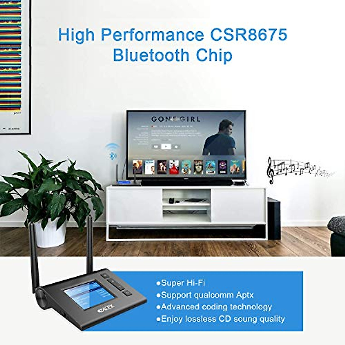 Bluetooth Transmitter Receiver, Wireless Bluetooth Adapter with Unique LCD Display, Low Latency Bluetooth 5.0 Audio Adapter, Dual Link Optical RCA AUX for Headphones, TV, PC, Laptop and Speaker（black）