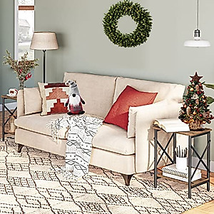 ALLOSWELL Small Side Table, End Table with Storage Shelf, 14.6 x 10.6 x 19.9 Inches, Nightstand X-Shaped Design, Bedside Table, Steel Frame, Living Room, Bedroom, Easy Assembly, Rustic Brown ETHR2801