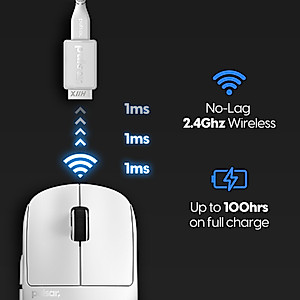 Pulsar Gaming Gears X2H Wireless Gaming Mouse, Ultra Lightweight 1.90 oz (54 g), Symmetrical, Optical Switch, 2.4 Ghz 1 ms, 26000 DPI, PAW3395 Sensor (Medium, Wireless, White)