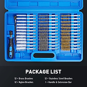 Orion Motor Tech 38pc Wire Brush Set, Bore Brush for Drill with 1/4 Inch Hex Shank and Long Extension Bars, 8-19mm Dia Round Wire Brush Kit, 0.31-0.75 Inch Stainless Steel Brass Nylon Cleaning Brushes