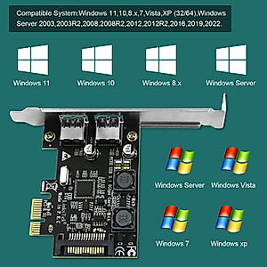 LinksTek 2-Ports PCIE USB 3.0 (USB 3.1 GEN1) 5Gbps Expansion Card for Desktop PCs, 2X 5Gbps USB-A Ports, Built in Smart Power Distribution Technology, No Need Extra Power Supply (PCIE-U302A)