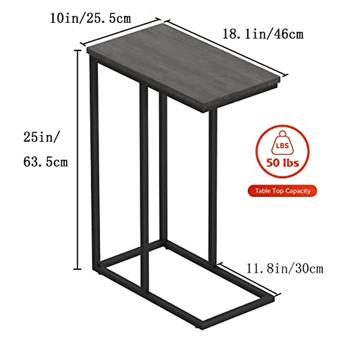 Yusong Small Narrow Side Table and C Shaped Side Table for Small Space, Slim Couch Side Table Skinny Nightstand for Living Room Bedroom, Grey