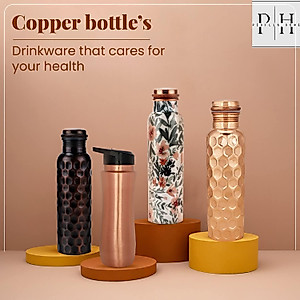 Perilla Home Pure Copper Water Bottle 34 Oz Leak Proof 100% Pure - Ayurvedic Copper Vessel - Drink More Water And Enjoy The Health Benefits Immediately - For Daily use Gym, Yoga Bottle (Printed 1)