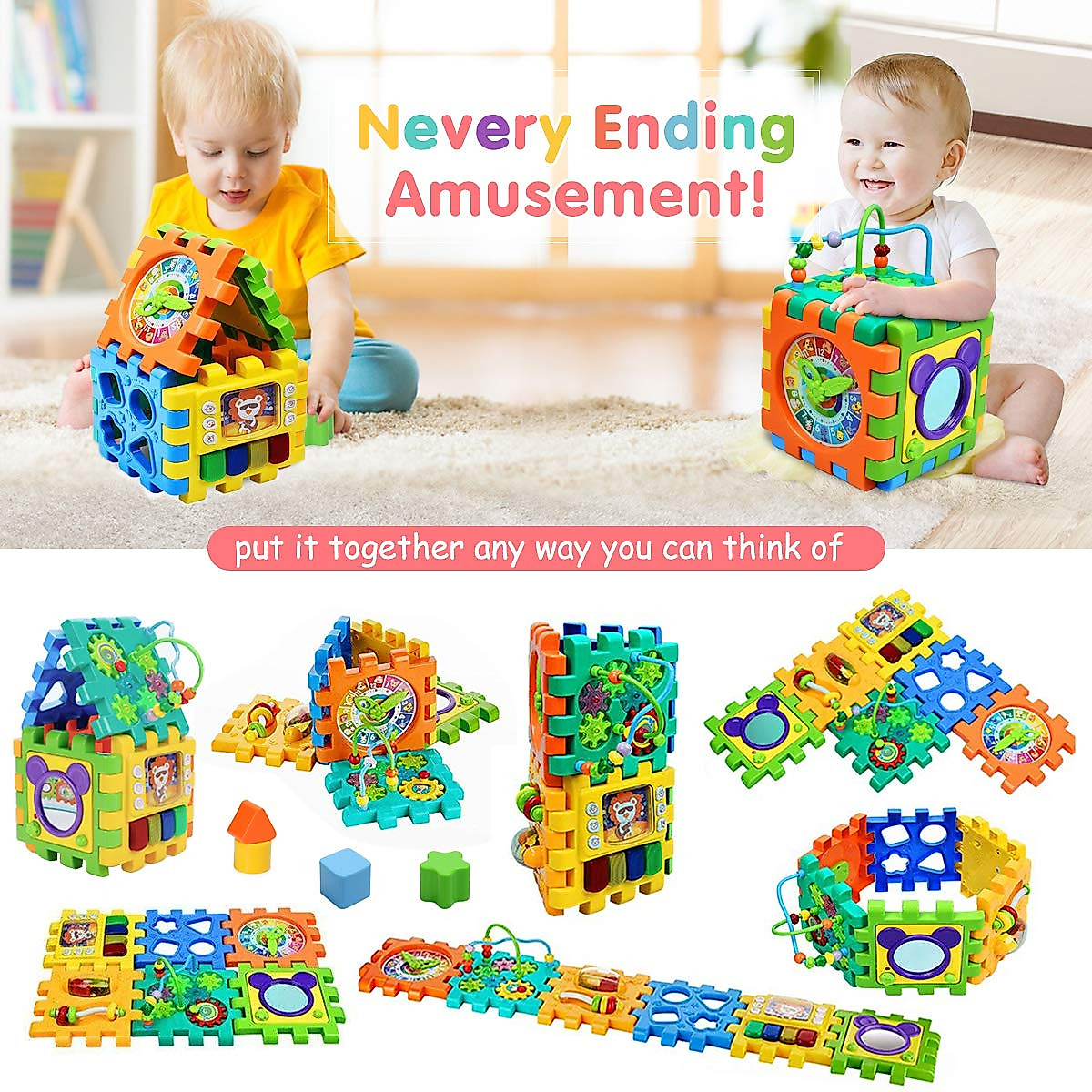 BBLIKE Baby Activity Cube for Toddlers, 6 in 1 Multipurpose Activity Play Center, Educational Toy for 1 2 3 Years Old Boys and Girls