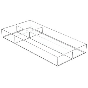 mDesign Plastic Divided Makeup Organizer Holder Tray for Bathroom Drawer, Vanity, Countertop Storage - Cosmetic Organization Holds Palettes, Brushes, Accessories - Lumiere Collection - Clear