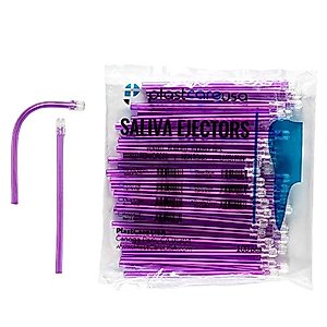 1000 Dental Saliva Ejectors Disposable - Medical Grade Latex Free Evacuation Suction Tips - Flexible Purple Tube with Purple Tip in (10 Bags of 100) by PlastCare USA