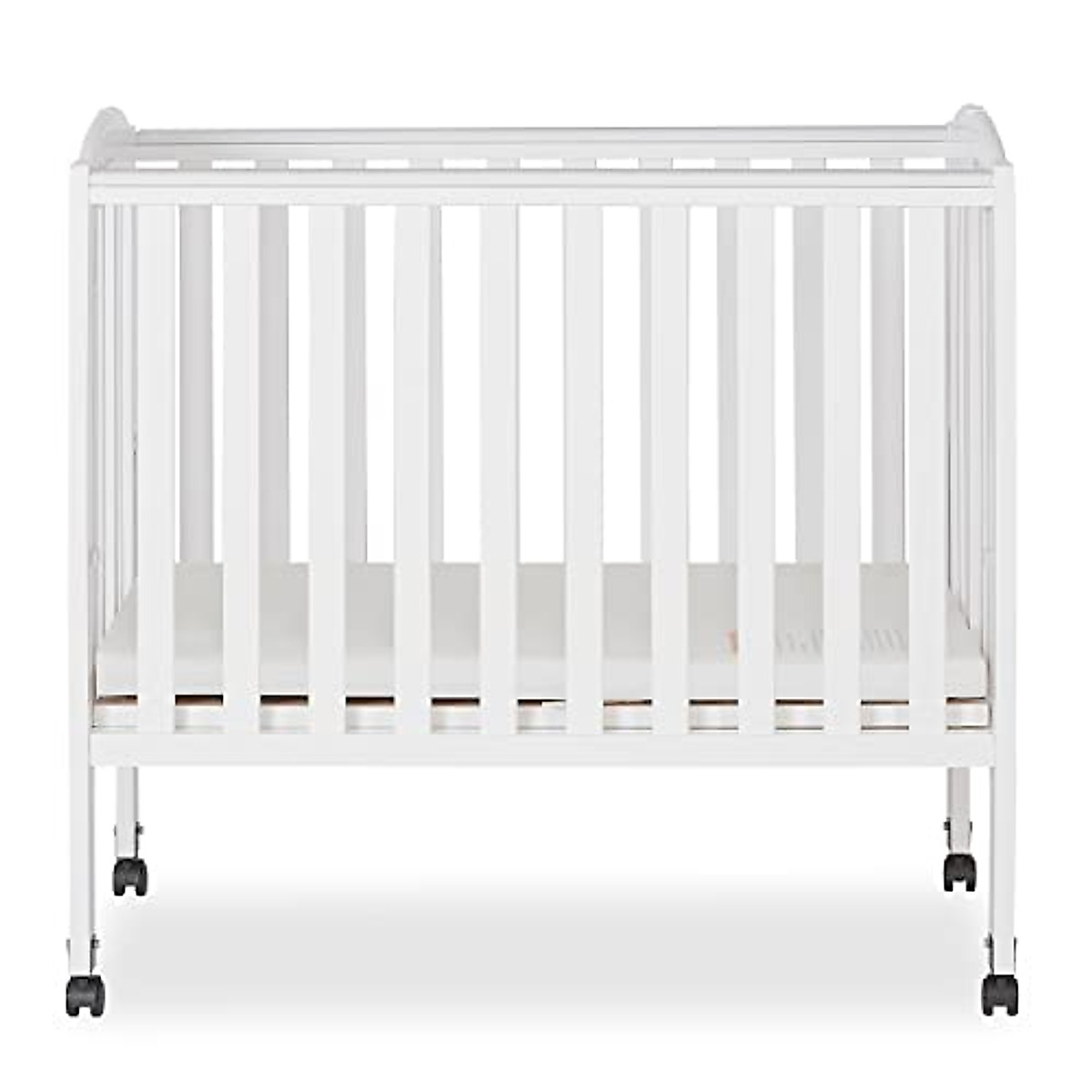 Dream On Me 2-In-1 Portable Folding Stationary Side Crib In White, Greenguard Gold Certified, Two Adjustable Mattress Height Positions,Made Of Solid Pinewood, Flat Folding Crib