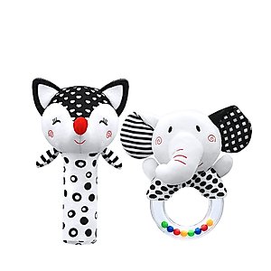 Baby Rattles 0-6 Months Newborn Toys Infant Toys 0-3 Months Rattles for Babies 0-6 Months Baby Toys 0-6 Months, Black and White High Contrast Plush Stuffed Baby Toys for 0 3 6 9 12 Months Girls Boys
