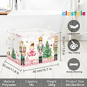 Clastyle Large Pink Nutcracker Decor Basket Diamond Plaid Christmas Tree Gift Basket Soldier Mouse Ballet Girl Clothes Storage Cube Collapsible Rectangle Toy Book Shelf Basket