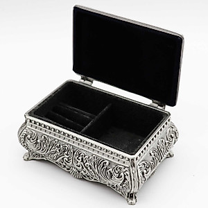AVESON Rectangle Antique Metal Jewelry Box Trinket Storage Organizer Gift Box Chest Ring Case with Floral Engraved for Girls Ladies Women, Small