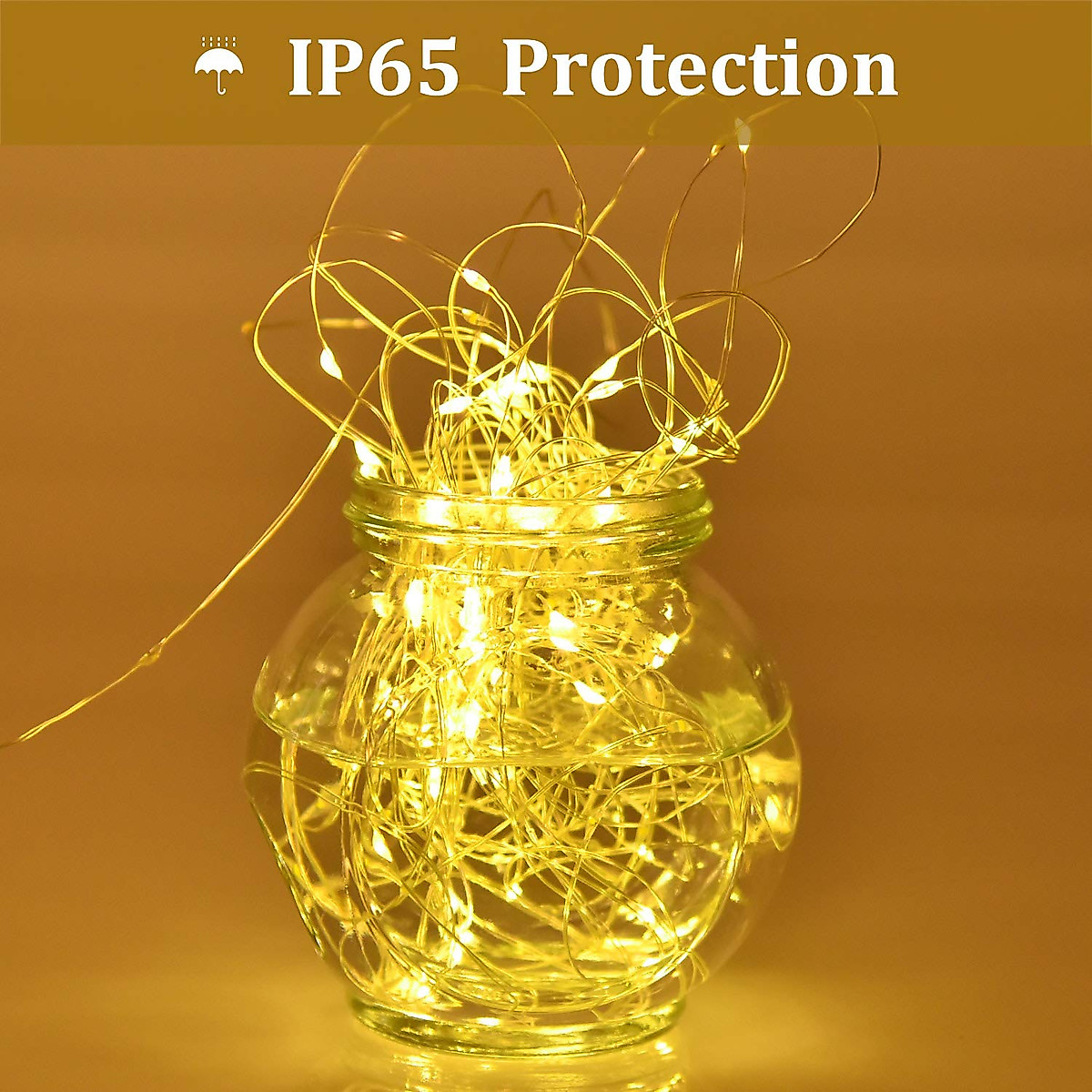 Solar String Lights, 100-LED 39ft 8-Lighting Modes Waterproof Copper Wire Solar Powered Fairy Lights for Christmas, Patio, Lawn, Garden Decorations (1 Pack, Warm White)