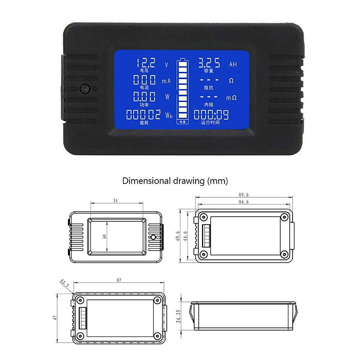 Electrical Battery Testers PZEM-015 Energy Meter Multifunctional Battery Meter Tester, 300A Shunt Battery Shunt Battery Monitor with Shunt, Voltage Power Energy Consumption Capacity Teste