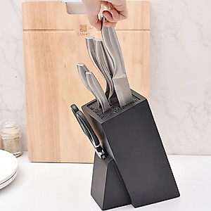 Luxshiny Storage Block Kitchen Holder Universal Wooden Block Organizer Without Knives Household Multifunctional Rack (Black)