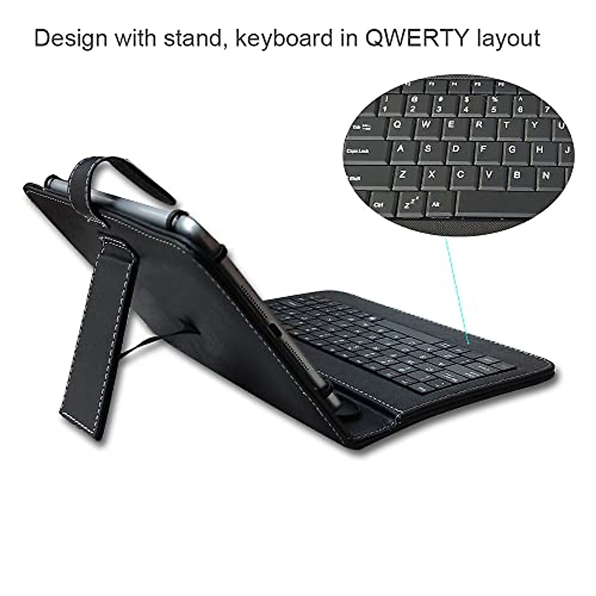 Universal Keyboard Pu Leather Case Cover for 9inch-10.1inch 9",10.1" 10.8“ Tablet PC with Micro USB QWERTY External Keyboard Compatible with Samsung Galaxy/Lenovo tab Android Tablet