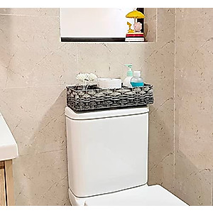 Toilet Tray Tank Topper Basket, Decor Woven Wicker Bathroom Organizer, Waterproof Storage Baskets for Bathroom Organizing (Gray)