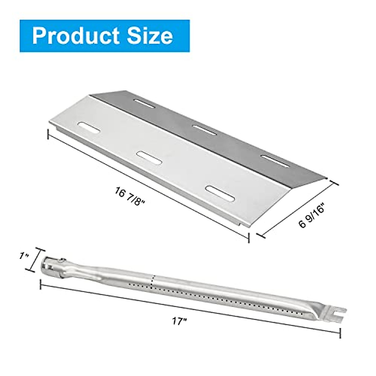 Derurizy Repair Kit Replacement for Ducane 3 Burner 3100, 3200, 3400, 30400040, DUCHD1, 30500048, 30500602, DUCHP1 Gas Grill Stainless Steel Grill Burner Tube, Heat Plate Tent Shield, 17"