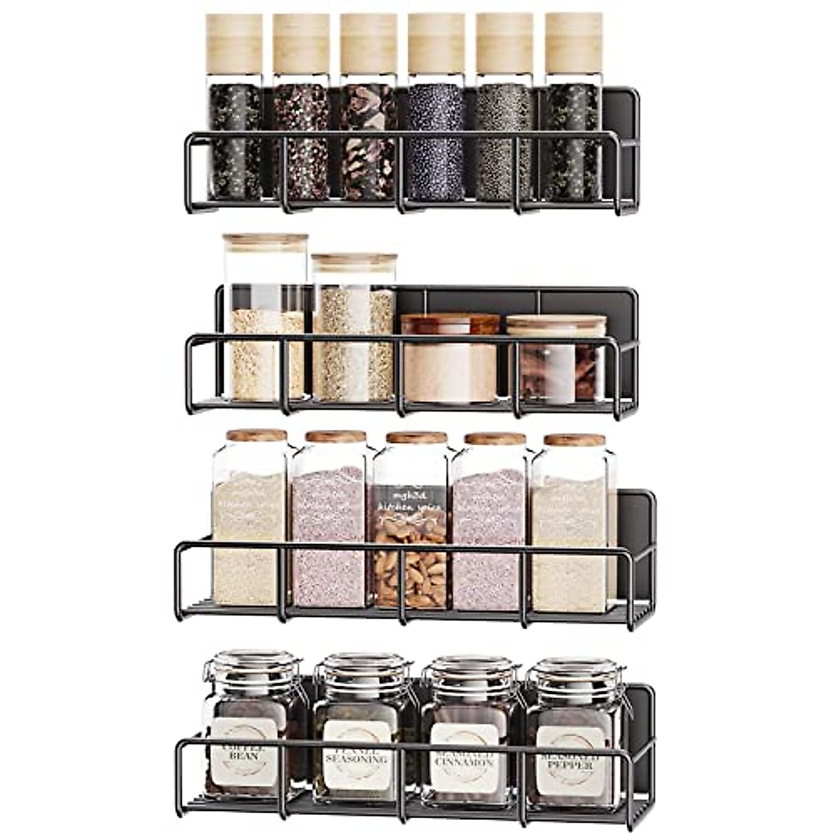 Sisfung Magnetic Spice Rack, Spice Rack Organizer for Refrigerator or Microwave Oven, Magnetic Shelf Kitchen organization (Black)