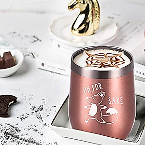 GINGPROUS Oh for Sake Wine Tumbler, Birthday Gifts for Women Friends Mom Dad Wife Husband Family Grandma, 12 Oz Insulated Stainless Steel Wine Tumbler with Lid, Rose Gold