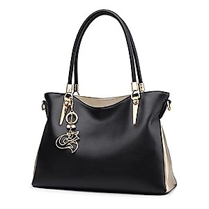 FOXER Women Handbag Leather Purse Lady Tote Shoulder Bag Top Handle Bag Valentine's Day Gifts (Black5)