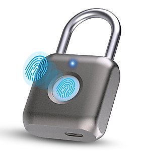 Pothunder Fingerprint Smart Padlock Lock, Biometric Metal Keyless Thumbprint Lock, Waterproof, USB Rechargeable, for Gym Locker, School Locker, Luggage, Backpack, Suitcase(Gray)