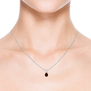 Angara Natural Garnet Solitaire Pendant Necklace for Women in Sterling Silver (Grade-AA | 7x5mm) January Birthstone Jewelry Gift for Women | Birthday | Wedding | Anniversary