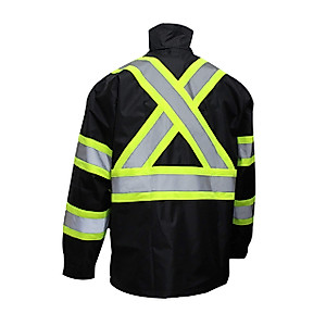 RK Safety TBK66 Class 3 Rain suit, Jacket, Pants High Visibility Reflective Black Bottom with X Pattern(Large, Black)