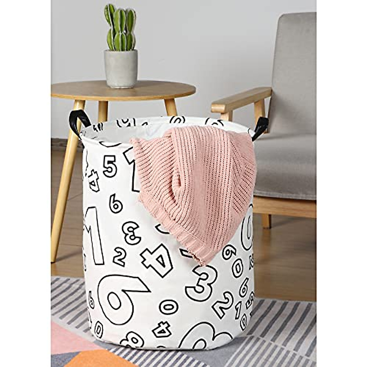 SEVEBDOME Canvas Fabric Storage Baskets with Handle, Foldable, Convenient Home Storage Bin Toy Bins Gift Baskets Bedroom Clothes Children Nursery Hamper (Number)