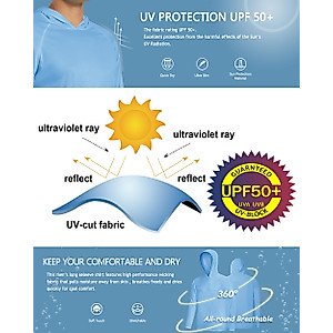 BIYLACLESEN Active Shirts Men Long Sleeve Sun Protection Hoodie Outdoor Performance T-Shirts Quick Dry Fishing Shirts Running Shirts Blue