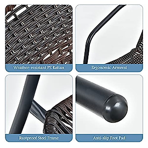 Tangkula Patio Rattan Dining Chairs, No Assembly All-Weather Wicker Stackable Chairs with Curved Backrest and Armrests, Outdoor Bistro Chair Set for Backyard, Garden, Poolside (20, Brown)