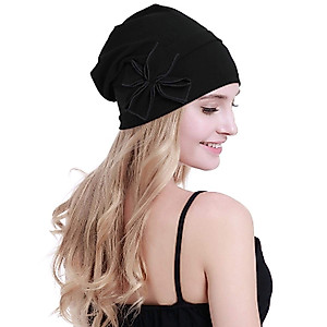 osvyo Cotton Chemo Turbans headwear Beanie Hat Cap for Women Cancer Patient Hairloss BLACK