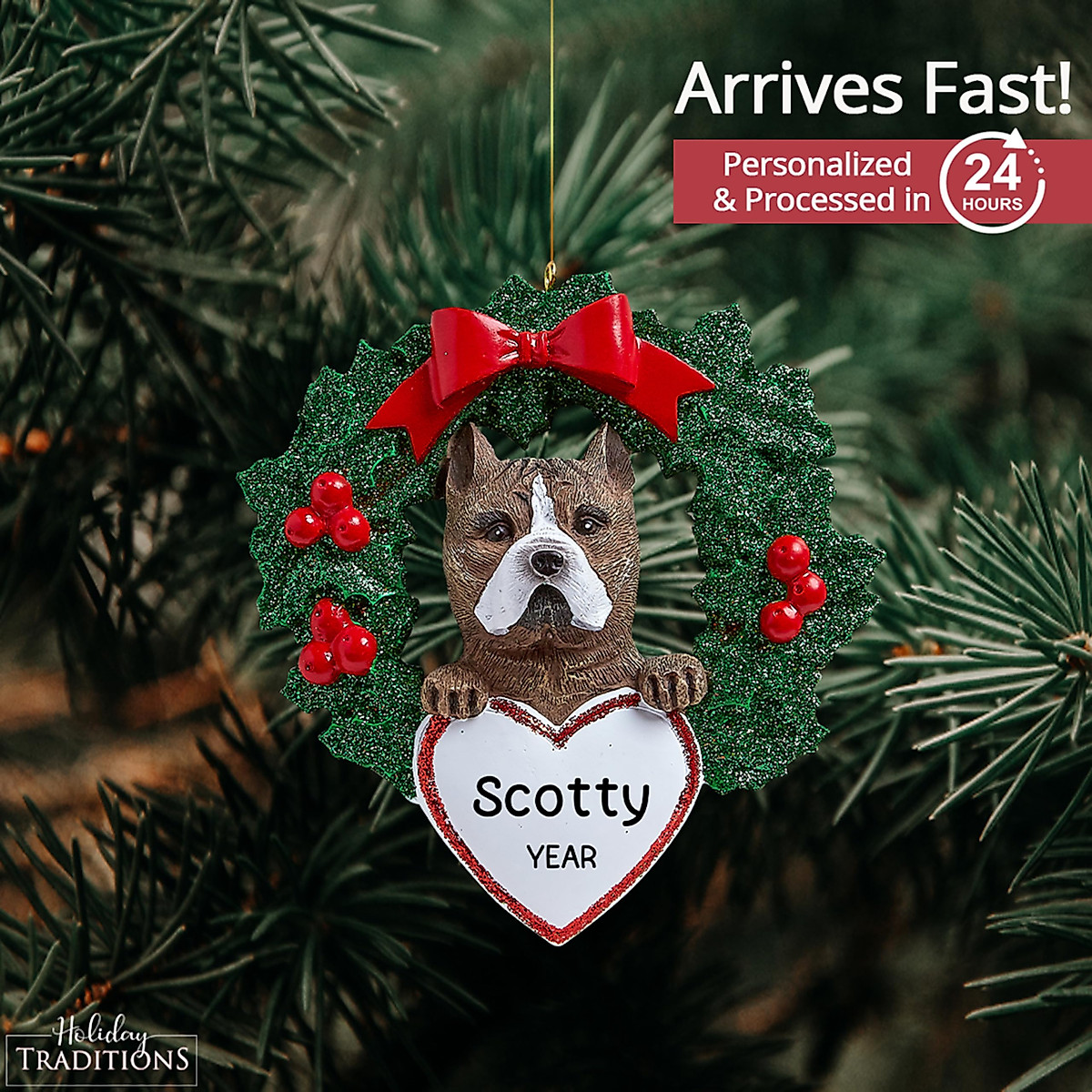 Pitbull Ornament – Personalized Dog First Christmas Ornament by Breeds 2023 – Unique Custom Pet Name Christmas Decorations – Resin Puppy Ornaments for Christmas Tree – Dog Lover Gifts