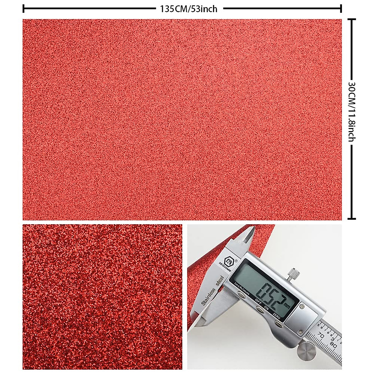 Red 11.8X 53 Inch (30 x 135 cm) Sparkly Superfine Glitter Leather Rolls Shiny Faux Fabric Canvas Perfect for Craft DIY Handmade Projects Patchwork Bow Earring Craft Key Chain