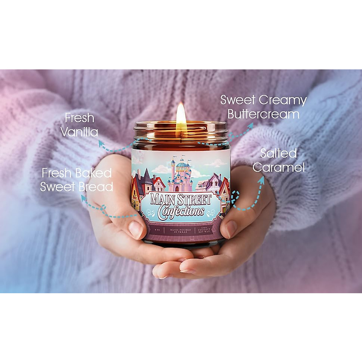 Fantaswick's Main Street Confections Candle | 100% Natural Coconut Soy Wax & Cotton Wick in Amber Candle Jar | Hand-Poured in Texas | 9oz