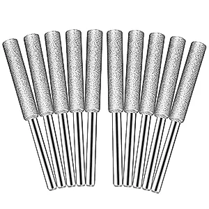 PRECIHW 10 Pack Chainsaw Sharpener Stone, Burr Grinding Stone File, Polishing Grinding Tool Grinding Bits for Chainsaw Sharpener, Grey, 3/16 Inch/ 4.8 mm