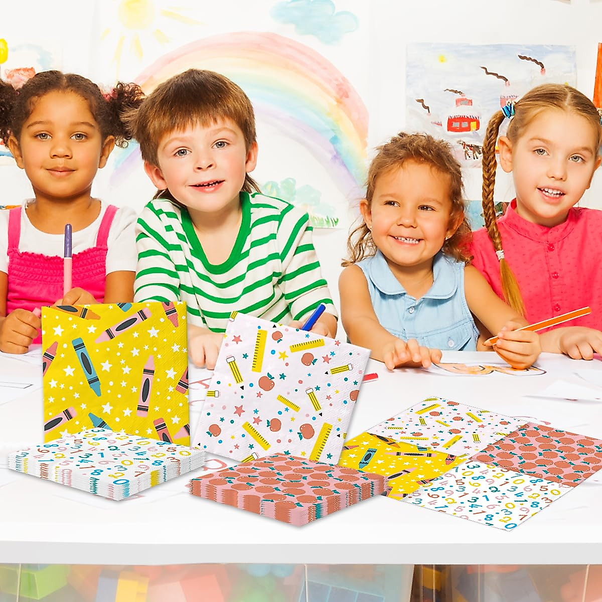 40Pcs Back to School Napkins-School Theme Ruler Apple Alphabet Paper Napkins First and Last Day of School Preschool Kindergarten Graduation Decoration