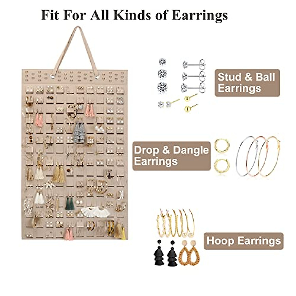 Resovo Hanging Earrings Organizer, Earring Holder & 20 Hooks, Holds Up To 300 Pairs, Compact Design, Soft Material, Earring Hanger Earring Display Hanging Organizer for Women Girls -1 Pack