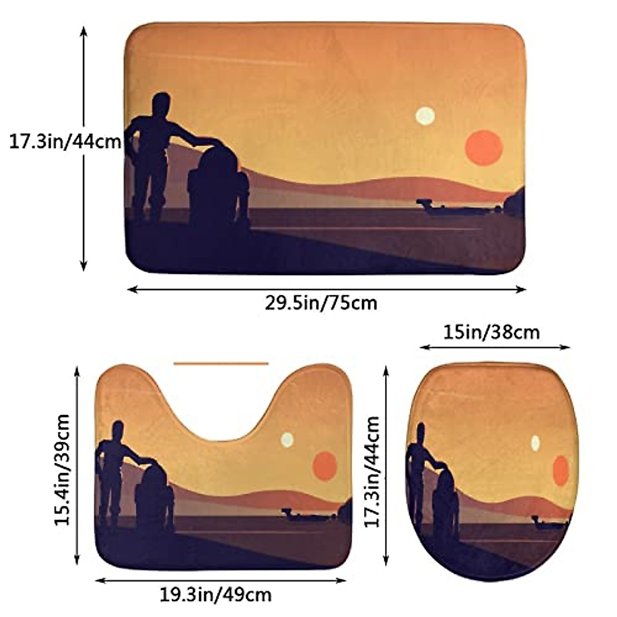 4 Pcs Shower Curtain Set Tatooine Sunset with Non-Slip Rugs Toilet Lid Cover and Bath Mat Bathroom Decor Set 72" X 72"