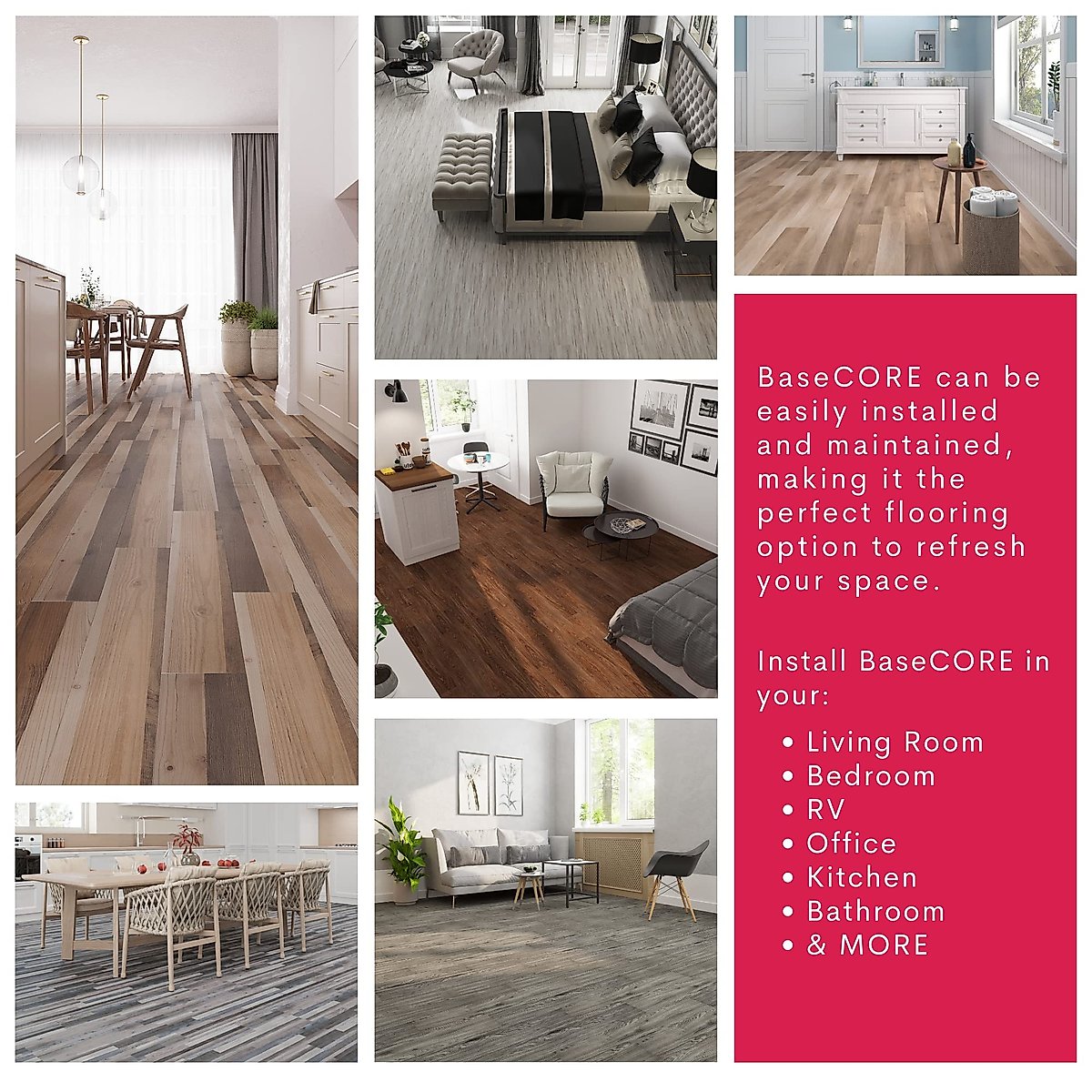 LUCiDA SURFACES Luxury Vinyl Floor Tiles-Peel & Stick Adhesive Flooring for DIY Installation-36 Wood-Look Planks-BaseCore-54 Sq. Feet