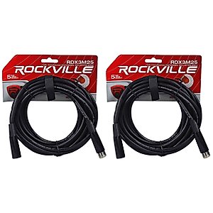 Rockville (2) RDX3M25 25 Foot 3 Pin DMX Lighting Cables 100% OFC Female to Male
