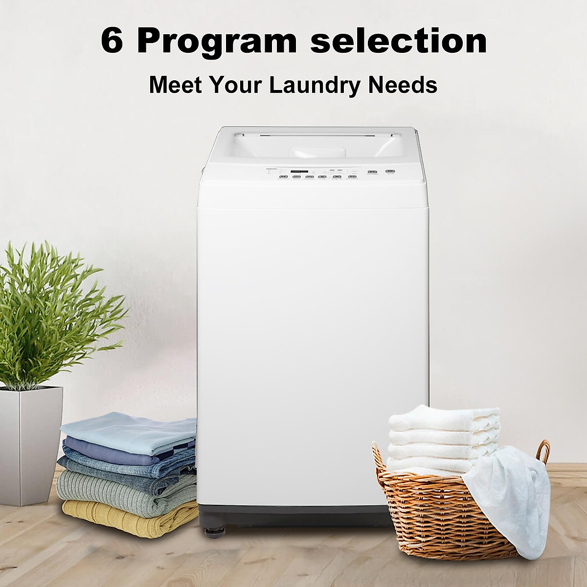 Techomey 1.7 Cu.Ft. Portable Washing Machine, 12Lbs Small Top Load Clothes Washer, Fully Automatic Compact Washer and Spinner Combo, 6 Wash Program, Transparent Lid, White