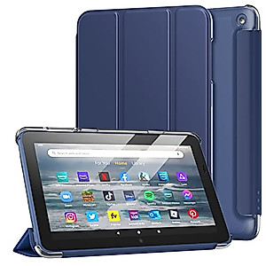 MoKo Case Fits Amazon All-New Kindle Fire 7 Tablet (2022 Release-12th Gen) Latest Model 7", PU Leather Trifold Stand Cover with Translucent Frosted Backshell with Auto Wake/Sleep, Indigo