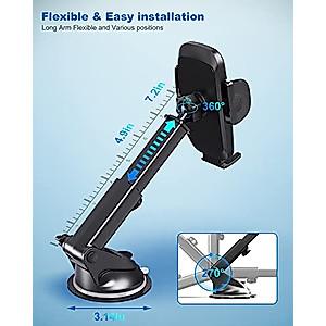 Decvamix Phone Mount for Car [Sturdiness & Flexible Arm] Hands Free Durable Car Phone Holder Mount Big Phone & Thick Case Friendly Dashboard Air Vent Windshield Compatible iPhone Samsung Galaxy Moto