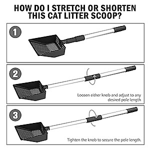 PUPTECK Metal Cat Litter Scoop - Long Handle Adjustable Kitty Litter Scooper with Deep Shovel, Stainless Steel & Non-Stick Cat Litter Sifter