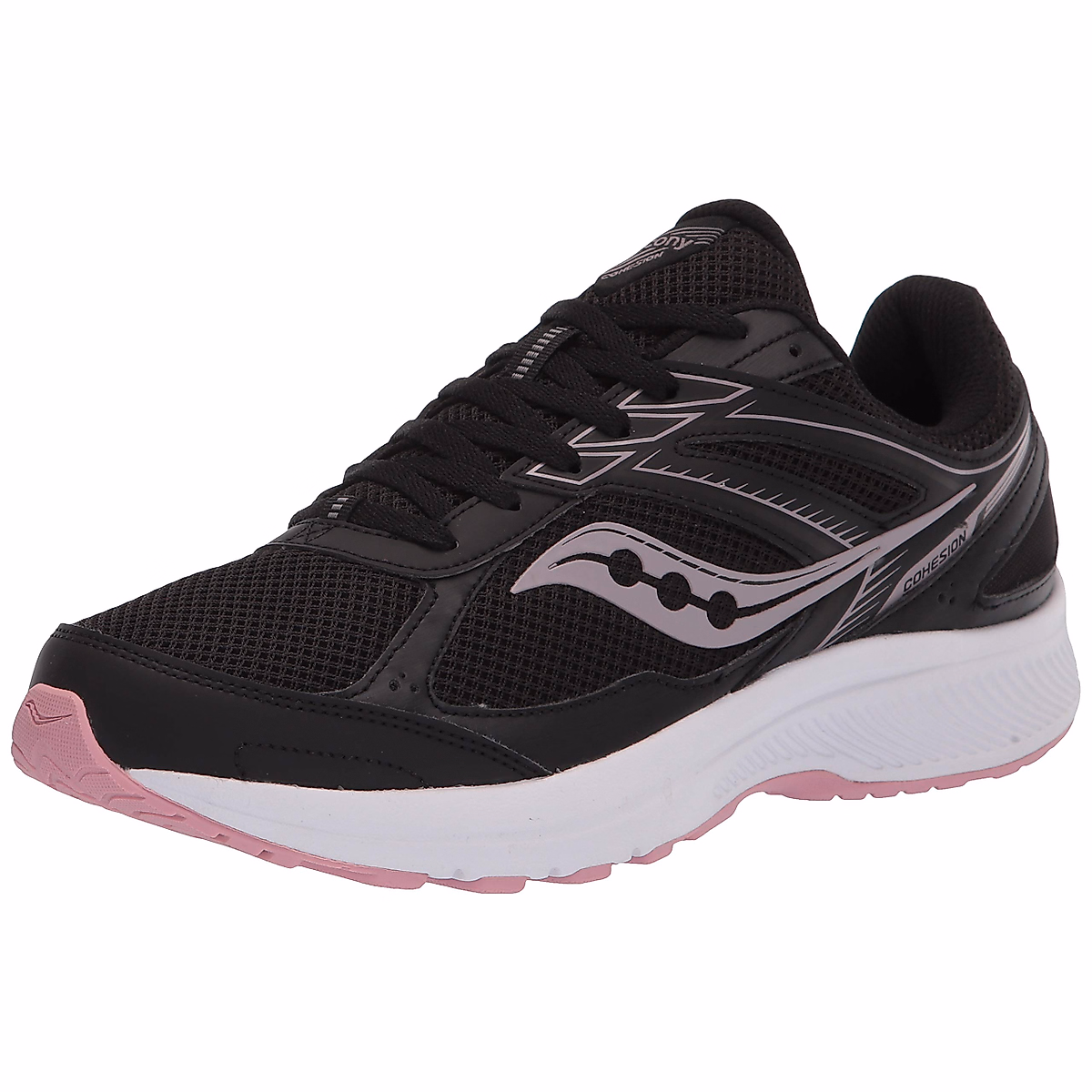 Saucony Women's Cohesion 14 Running Shoe, Black/Pink, 8.5