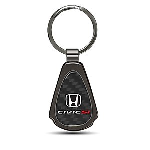 iPick Image Compatible with Honda Civic Si Real Black Carbon Fiber Gunmetal Black Metal Teardrop Key Chain