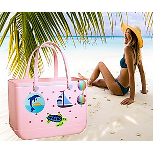 Lovyit Charm Accessories for Bogg Bag - Rubber Beach Bag Accessories Charm Insert, 3pcs Flowers Dolphin Beach Totes Charm Decoration Insert for Simply Southern Beach Totes Bag (3pcs, Dophlin+Sail)