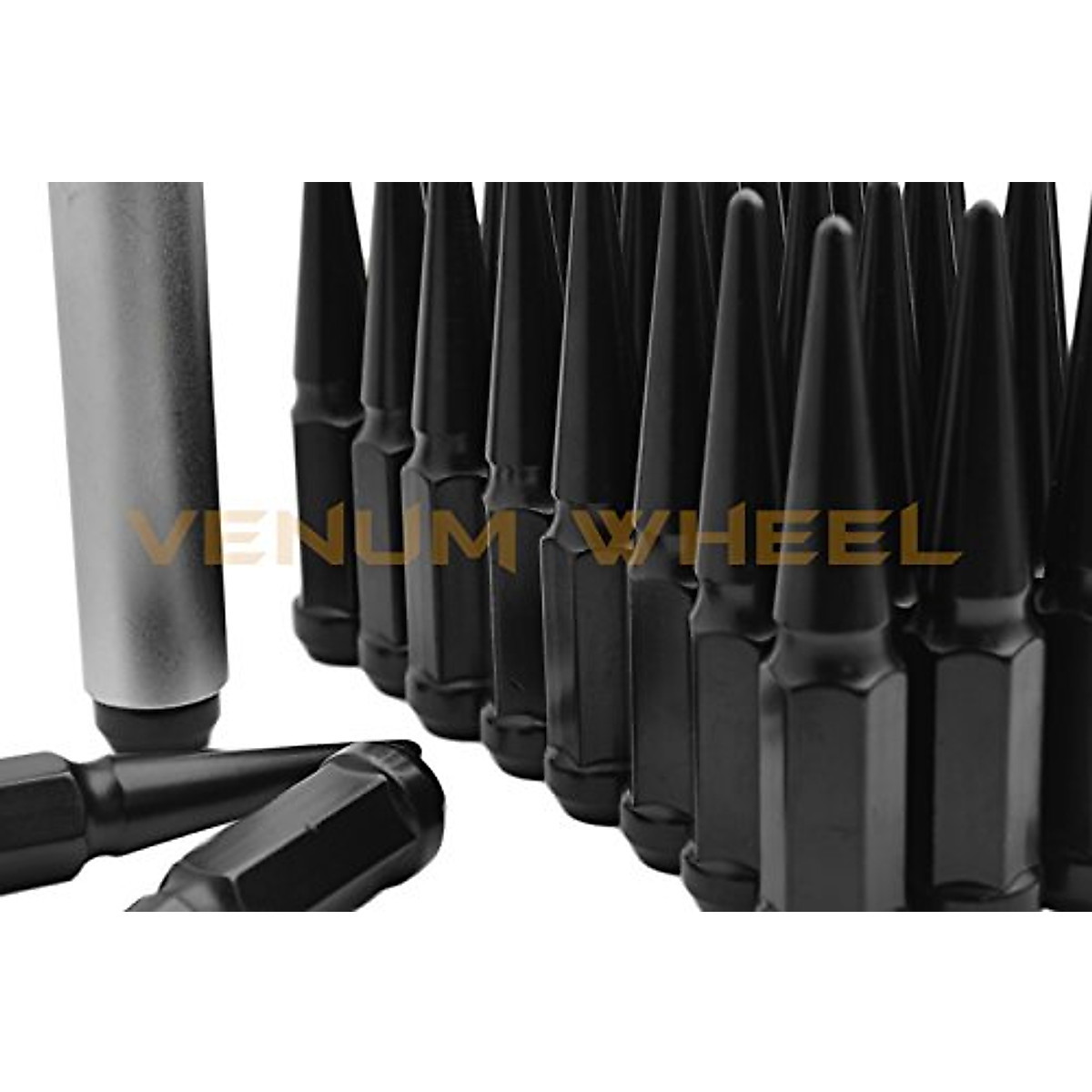 Venum wheel accessories 20 Pc +1 Key - Black Solid Spike Lug Nuts | 1/2"-20 Thread | 4.5" Tall | Works with Chevrolet GMC C10 K10 1/2 Ton Trucks K5 Blazer Jimmy - Aftermarket Wheels