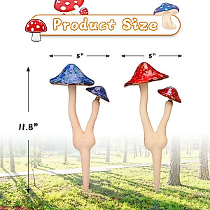Mushroom Yard Decor - 2pcs Ceramic Mushroom for Garden, Mushroom Statue Decor, Fairy Garden Stakes Ceramic Lawn Ornament Decor Plants Stake