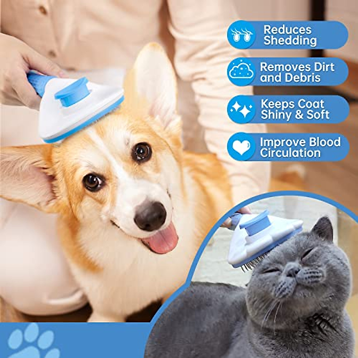 Self-Cleaning Slicker Brush for Dogs & Cats: Dog Grooming Brush for Shedding Tangles Hair Gently Deshedding Dog Brush for Long Haired & Short Haired Dogs Pet